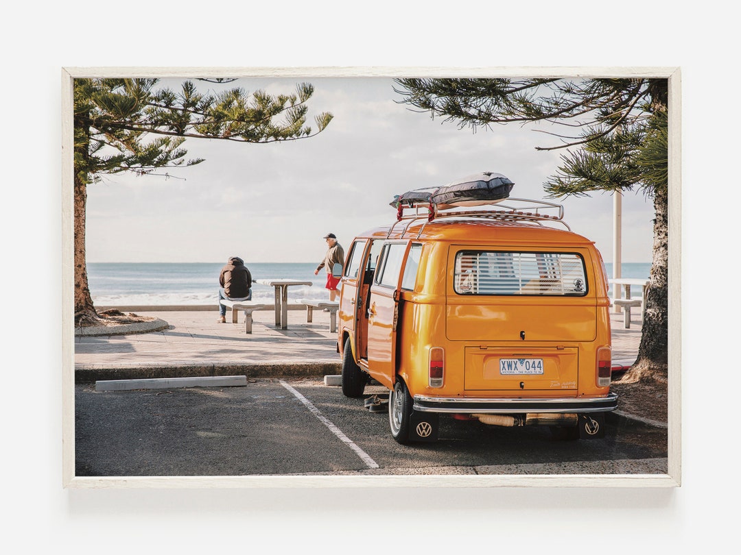 Orange Camper Van at Beach Coastal Camper Photo California - Etsy