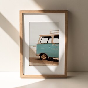 Blue Camper Van on Beach, Camper Van Wall Art, Travel Van Photo, Retro ...
