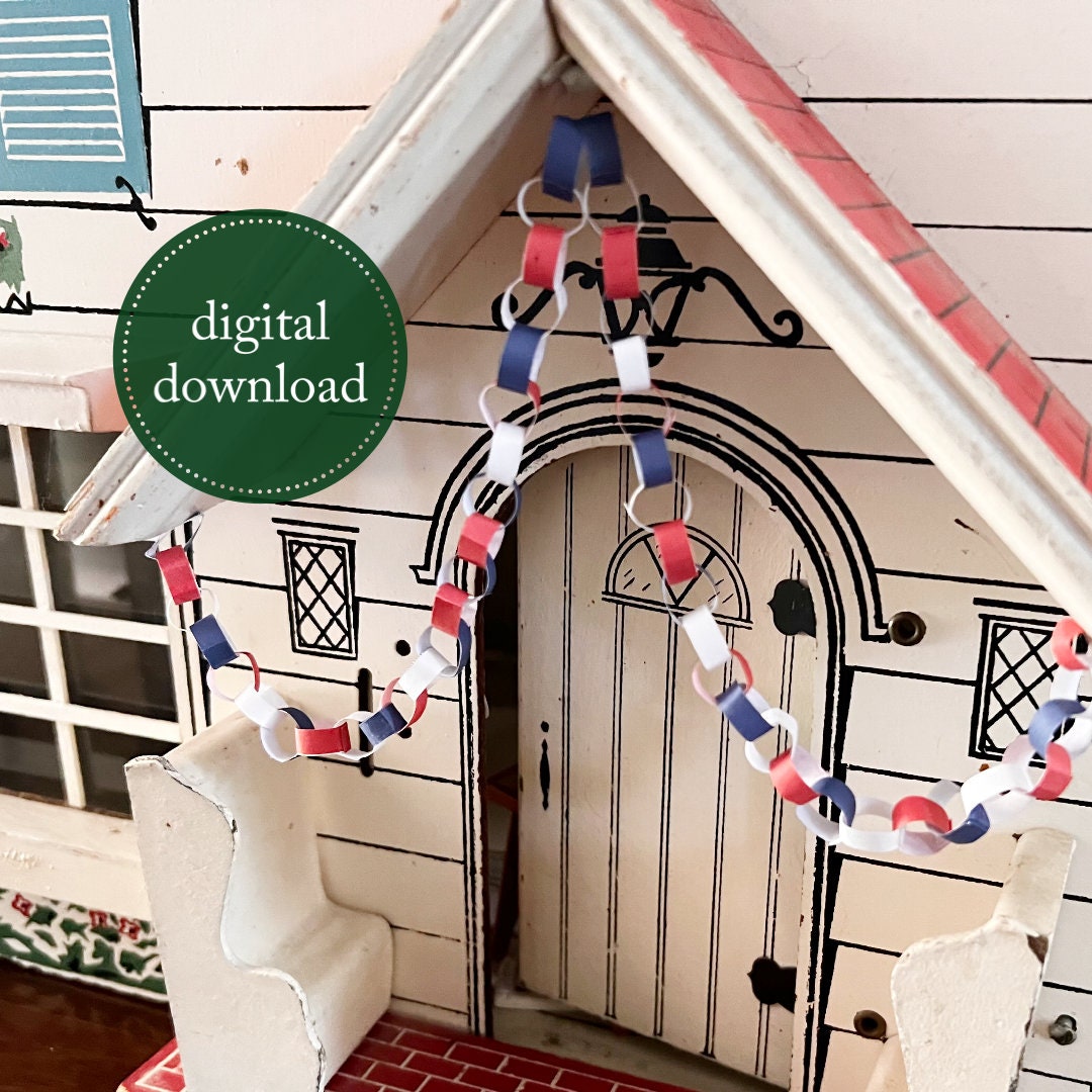 DIY Miniature Red, White and Blue Paper Chain for Dollhouse Fourth of ...