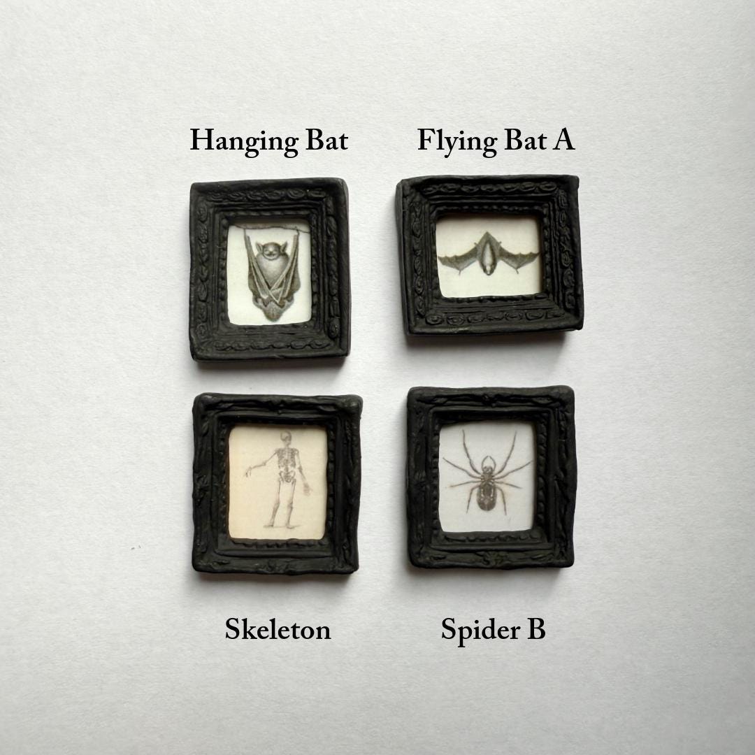 Extra Tiny Halloween Miniature Framed Artwork for Vintage Dollhouse ...