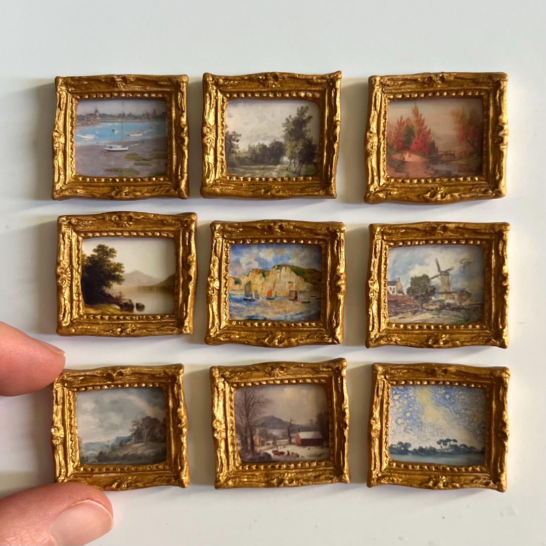Miniature Framed Landscape Artwork for Vintage Dollhouse Decor | Nature ...