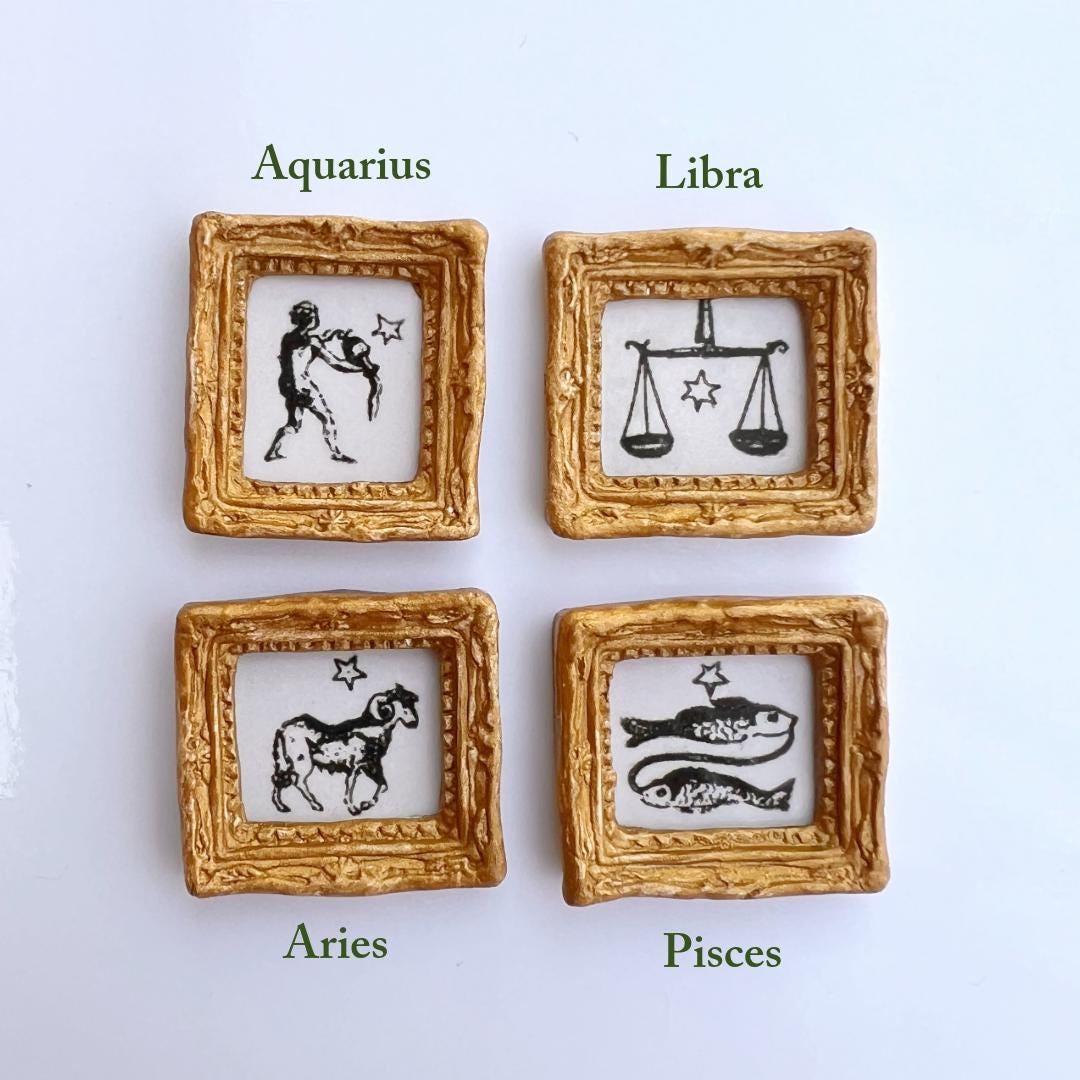 Extra Tiny Zodiac Miniature Framed Artwork for Vintage Dollhouse Decor ...
