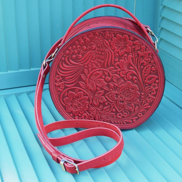 Round Leather Bag - Etsy