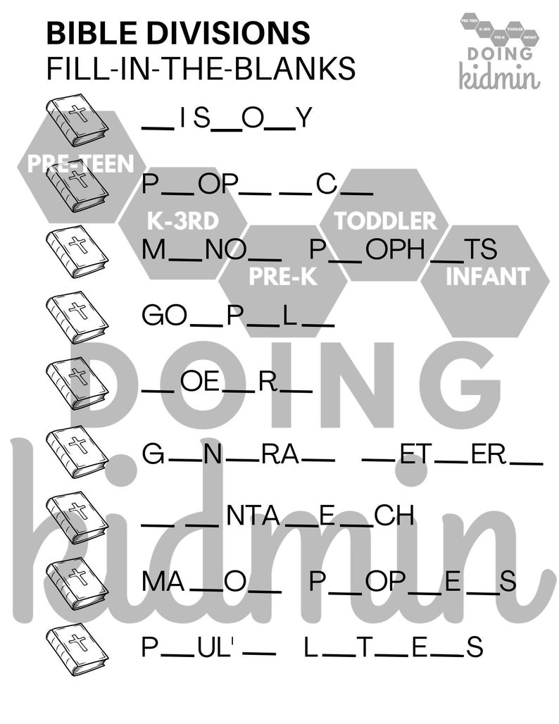 Bible Divisions: Fill-in-the-blanks Worksheet - Etsy