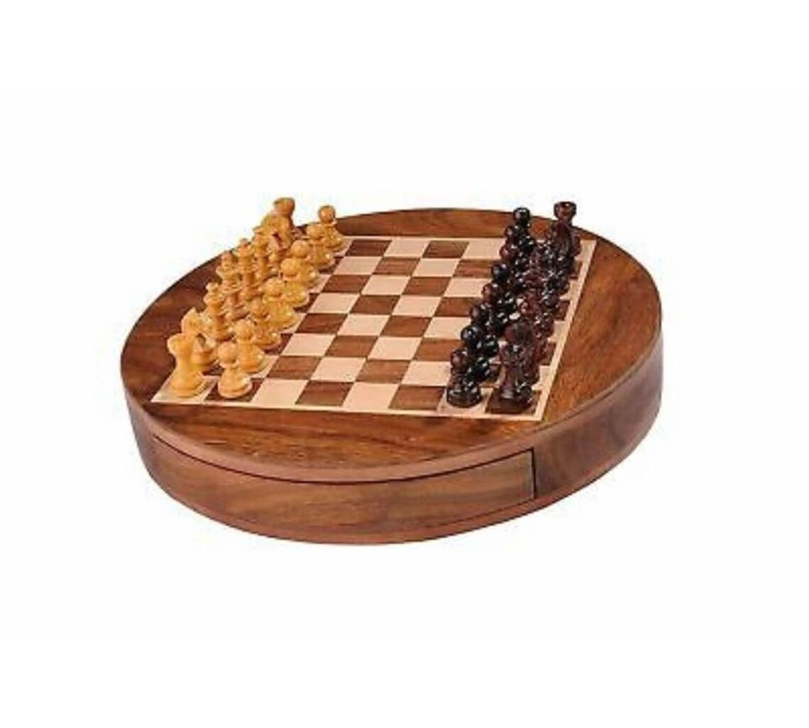Staunton Magnetic Wooden Round Chess Set With Storage Drawer - Etsy