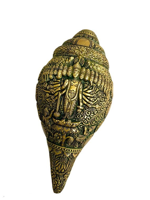 Antique Large Brass Conch Shank Vishnu Avtar Hand Carved Heavy - Etsy