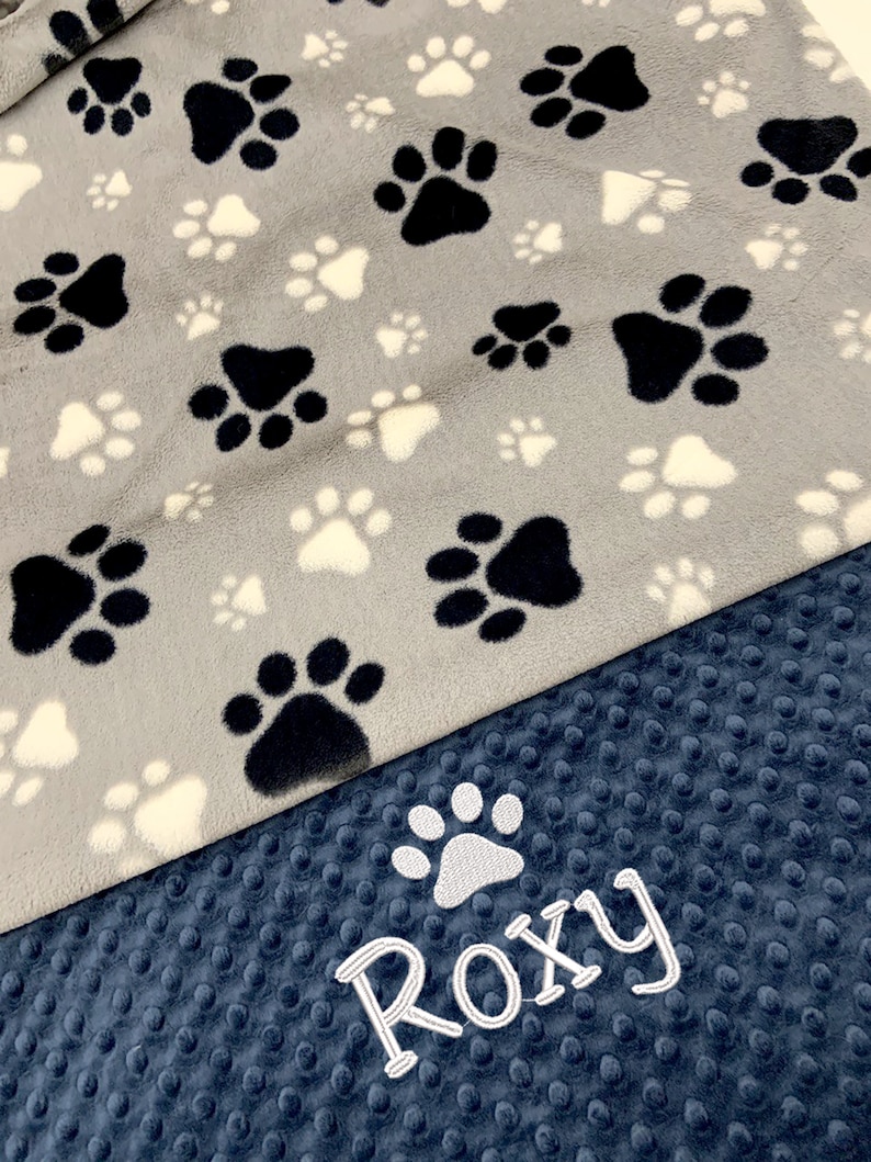 Custom Pet Blanket – Gray Paw Print Minky, Personalized Dog Gift - Etsy