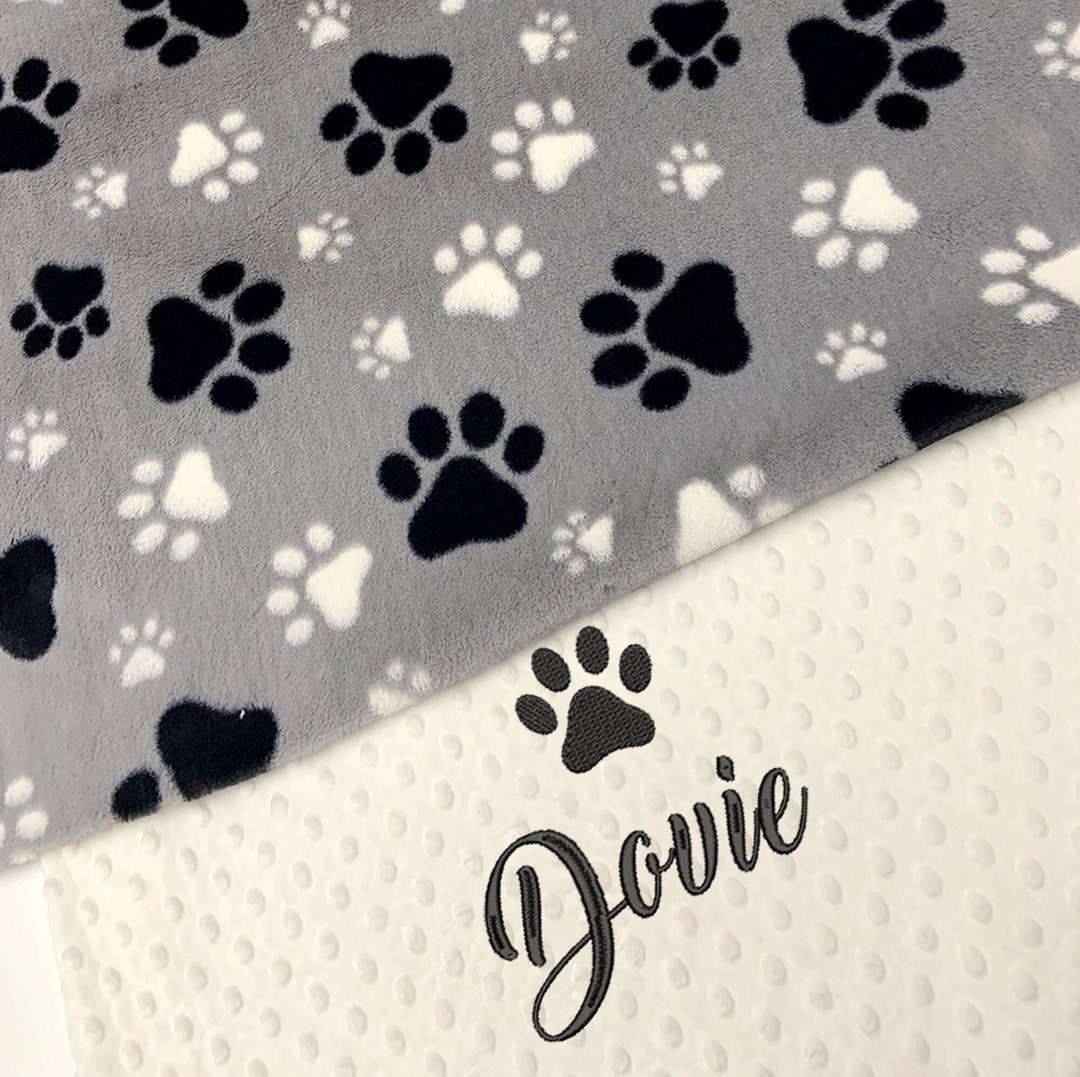 Custom Pet Blanket – Gray Paw Print Minky, Personalized Dog Gift - Etsy