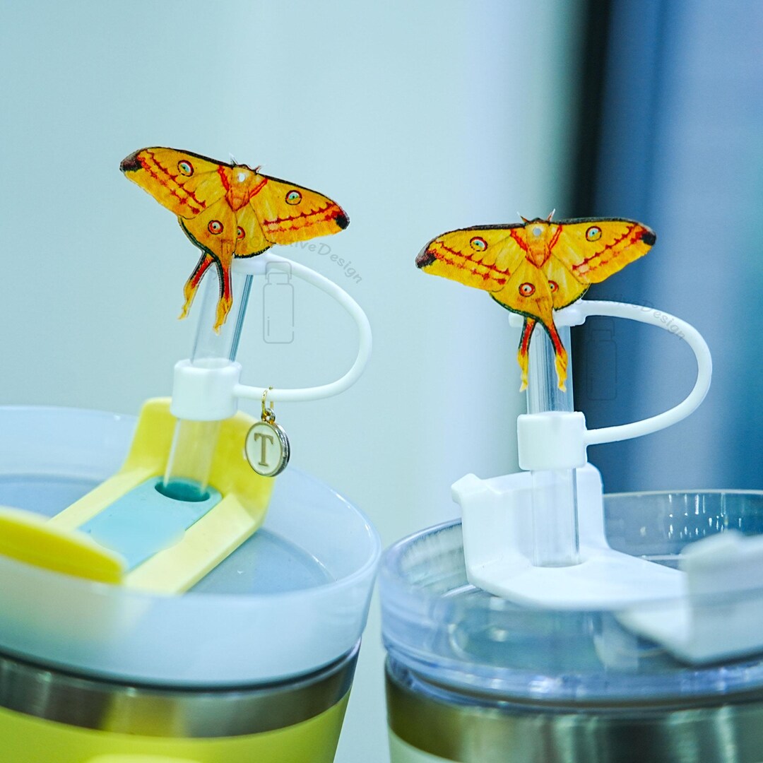 Moth Tumbler Straw Toppers With Letters Charms,custom Lunar Moth Straw ...