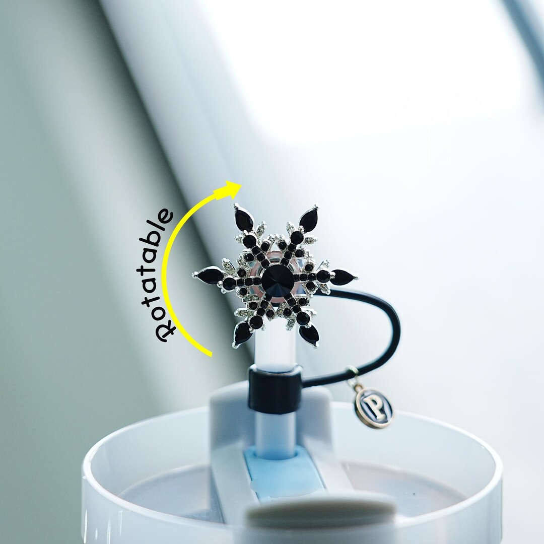 Black Rotating Snowflake Straw Cap With Letters Charms,personalized ...