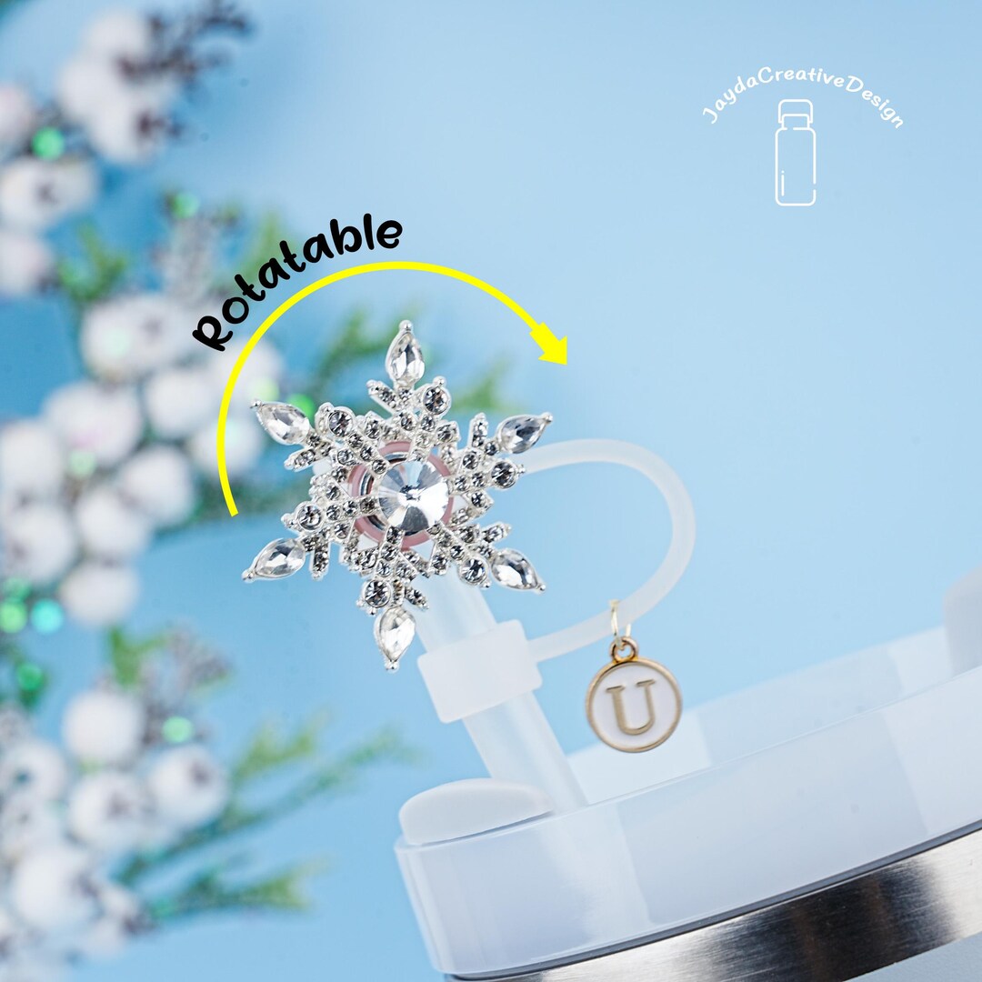 Rotating Snowflake Straw Cap,sparkling Snowflake Stanley Cup Straw ...