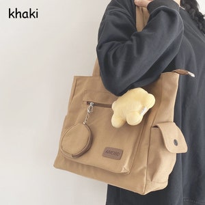 Multi-pocket Tote Bag, College Student Class Shoulder Canvas Bag, Solid ...