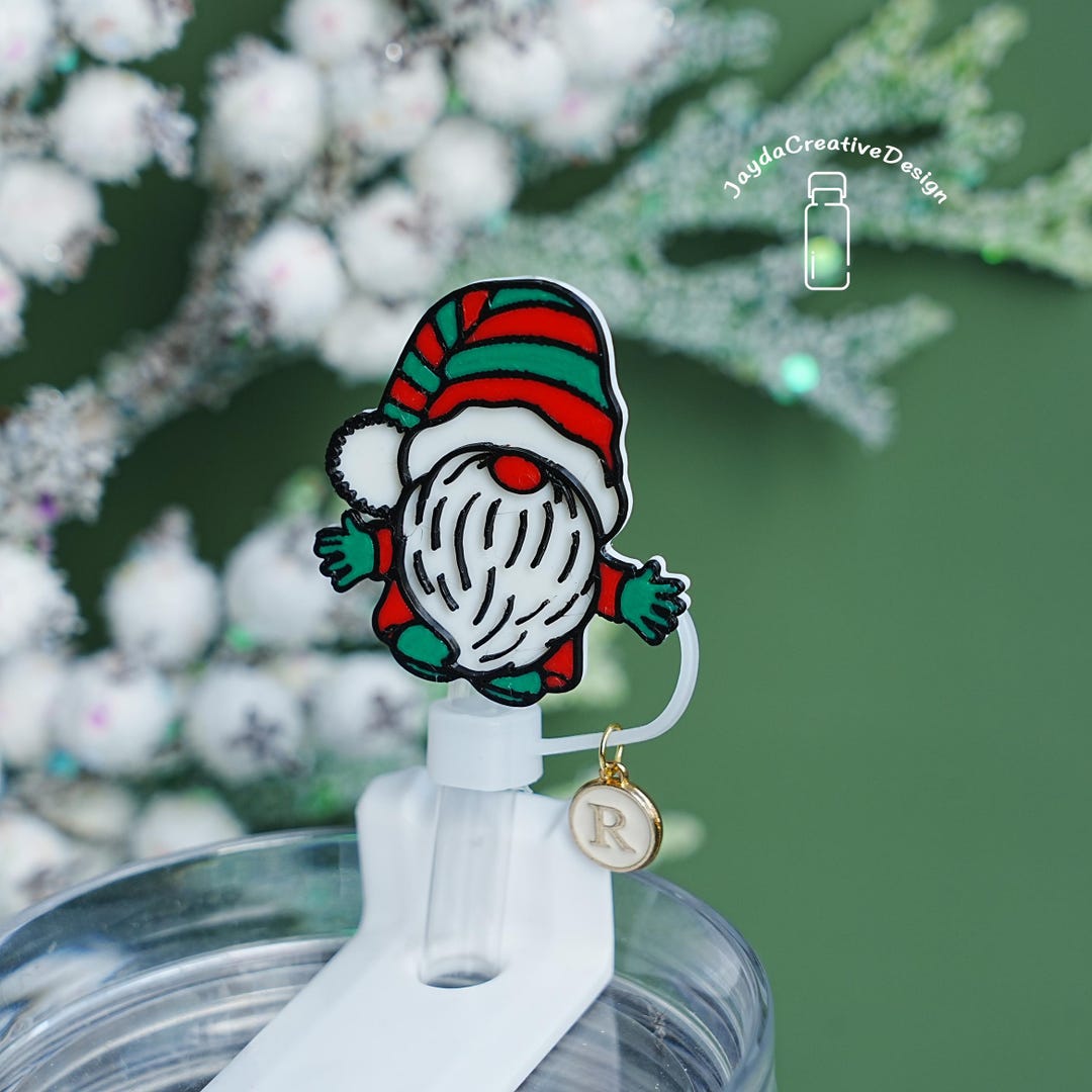 Christmas Santa Gnome Stanley Straw Topper,santa Gnome Straw Hat for ...