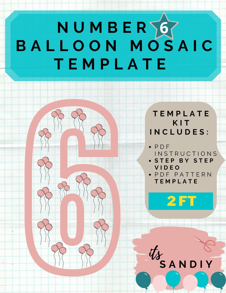 Number 6 Balloon Mosaic Template, Digital Download, 2 Ft, Number Six ...