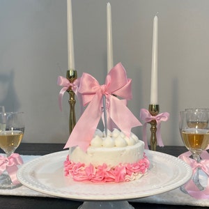 Pink Bow Ribbon Cake Topper, Bridal Shower Decor, Coquette Themed Party ...