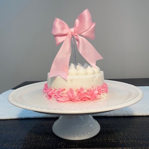 Pink Bow Ribbon Cake Topper, Bridal Shower Decor, Coquette Themed Party ...