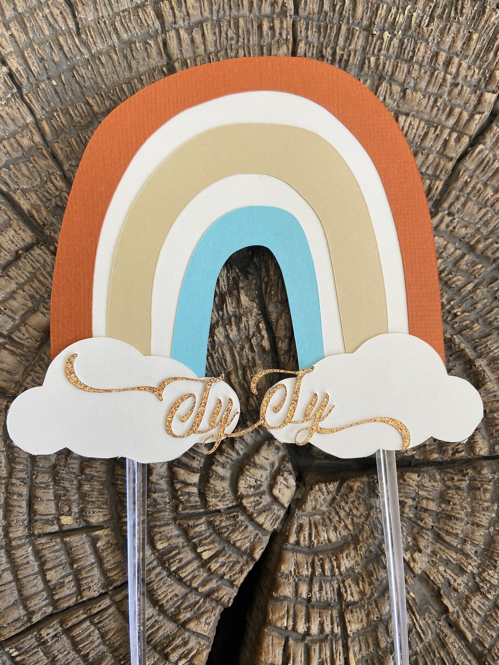 Boho Rainbow Birthday Personalized Cake Topper Muted Rainbow - Etsy