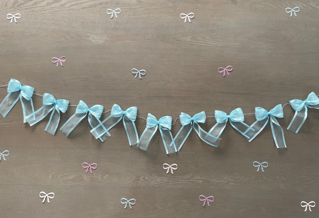 Blue Ribbon Bow Party Decor, Light Blue Bridal Shower, Coquette Themed ...