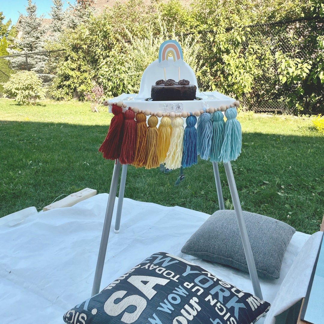 Boho Rainbow High Chair Tassel Birthday Garland, Over the Crib Décor ...