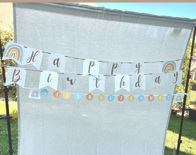Blue Rainbow Happy Birthday Banner Baby Blue High Chair Banner Boho ...