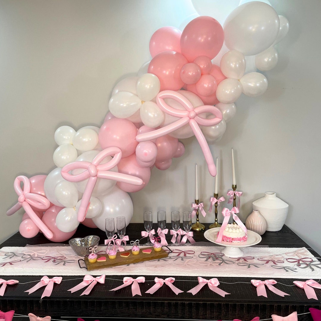 Pink and White Bow Balloon Garland, Coquette Bridal Shower Bow Balloon ...