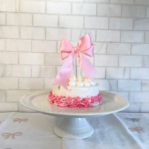 Pink Bow Ribbon Cake Topper, Bridal Shower Decor, Coquette Themed Party ...