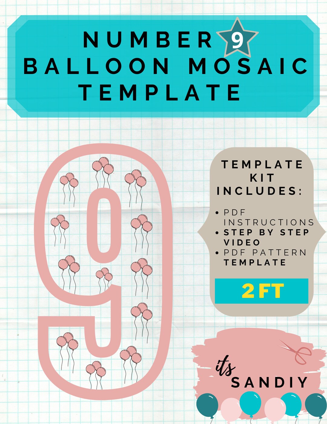 Number 9 Balloon Mosaic Template, Digital Download, 2 Ft, Number Nine ...
