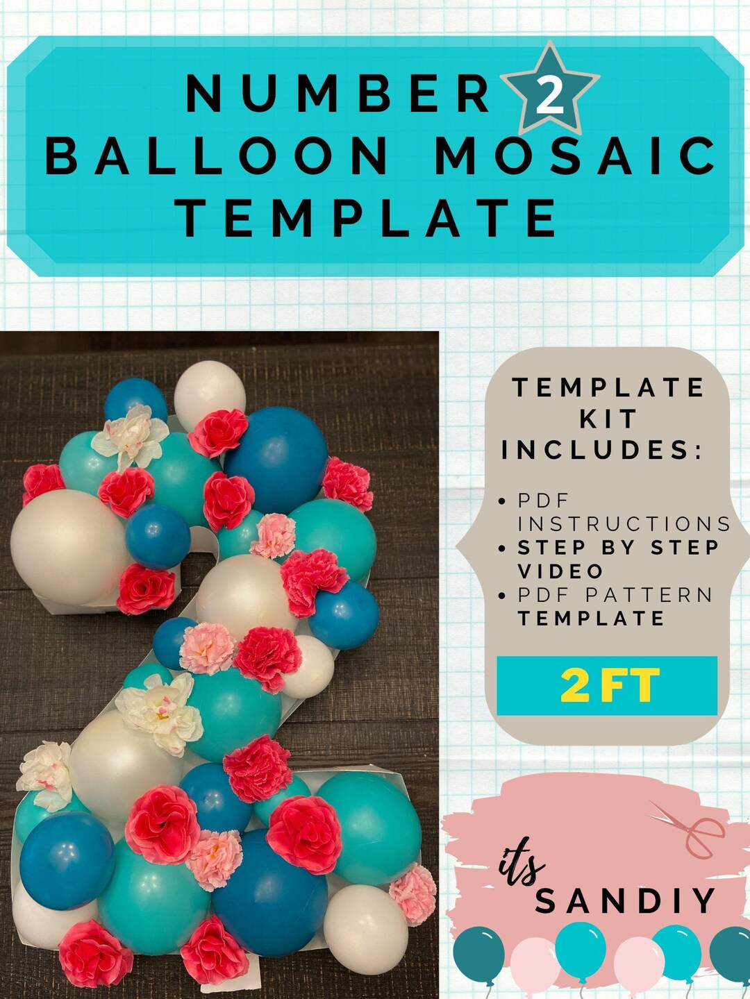 Number 2 Balloon Mosaic Template, Digital Download, 2 Ft, Number Two ...