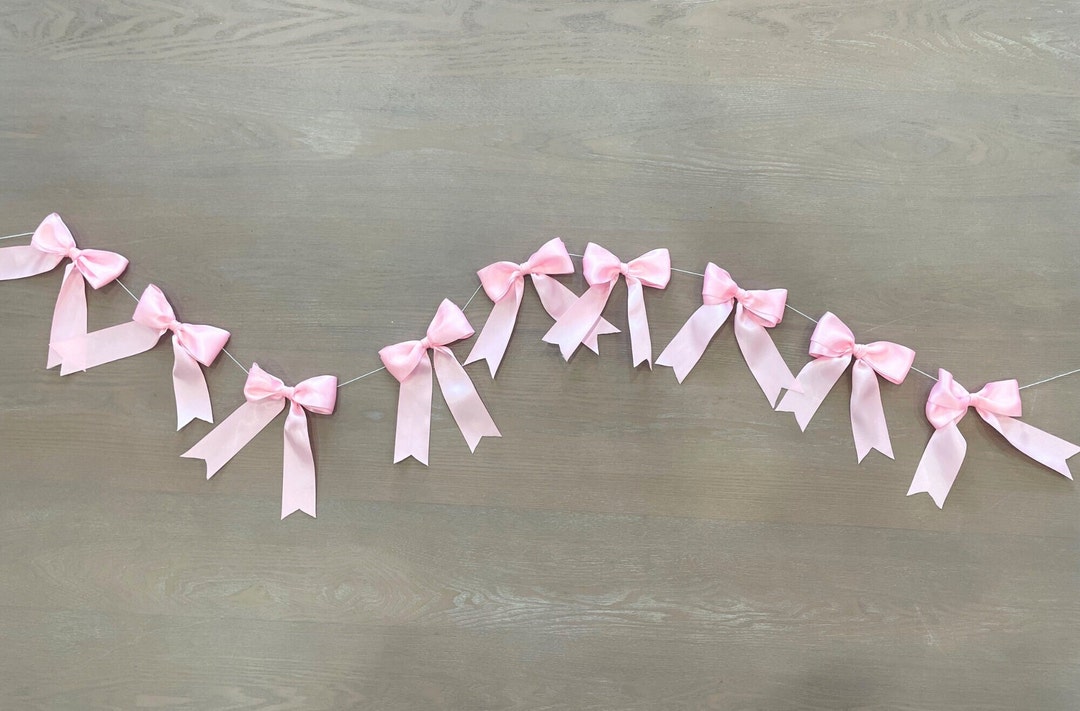 Pink Ribbon Bow Party Decor, Bow Bridal Shower Decorations, Coquette ...