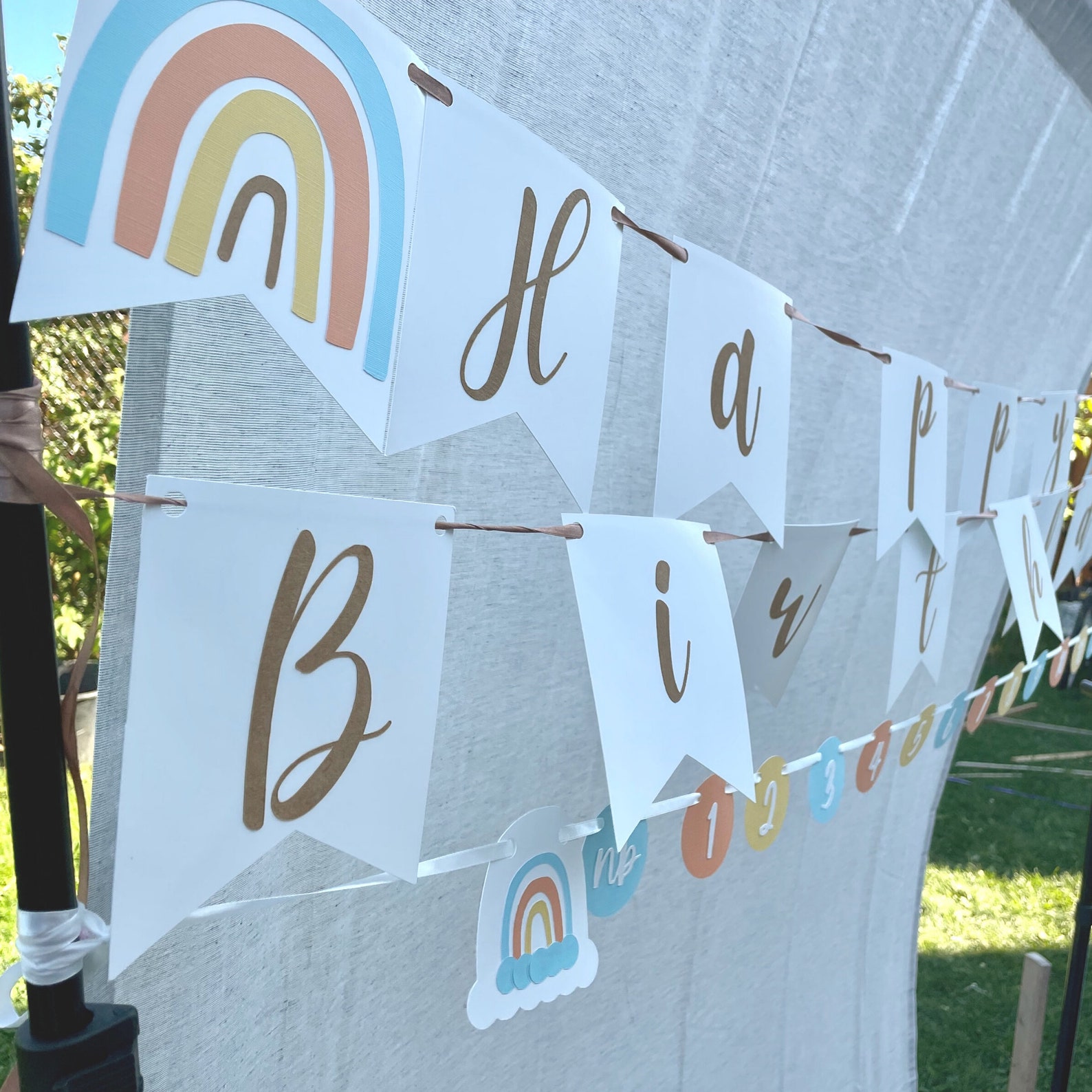 Blue Rainbow Happy Birthday Banner | Baby Blue High Chair Banner | Boho ...
