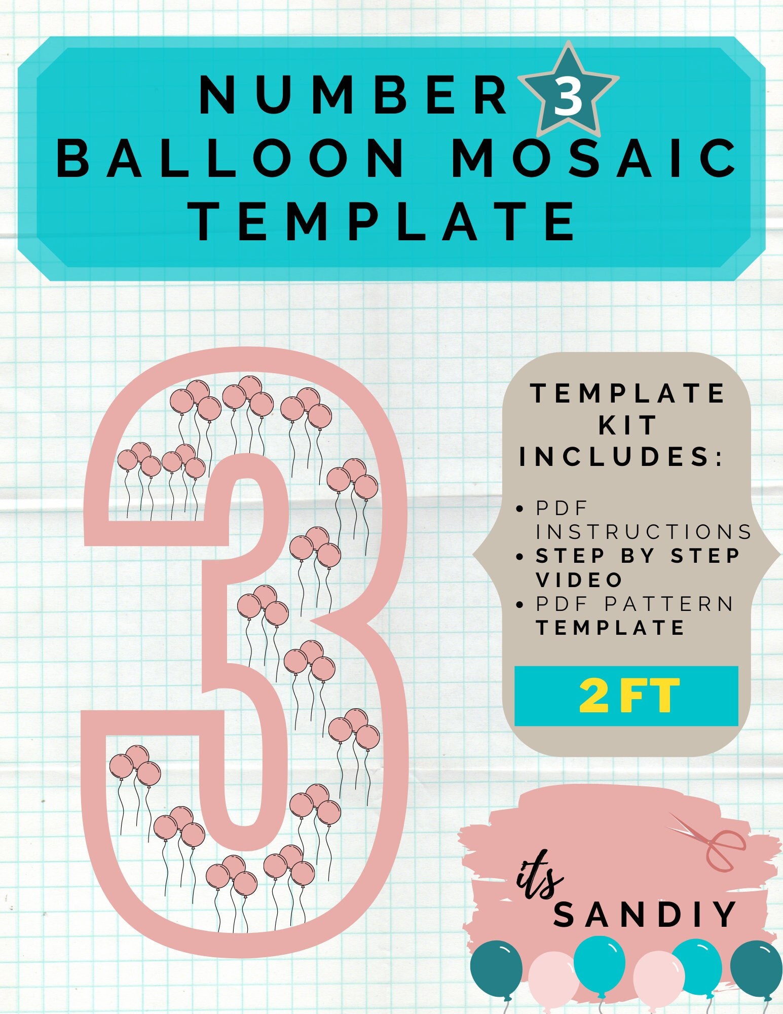 Number 3 Balloon Mosaic Template Digital Download 2 Ft - Etsy Canada