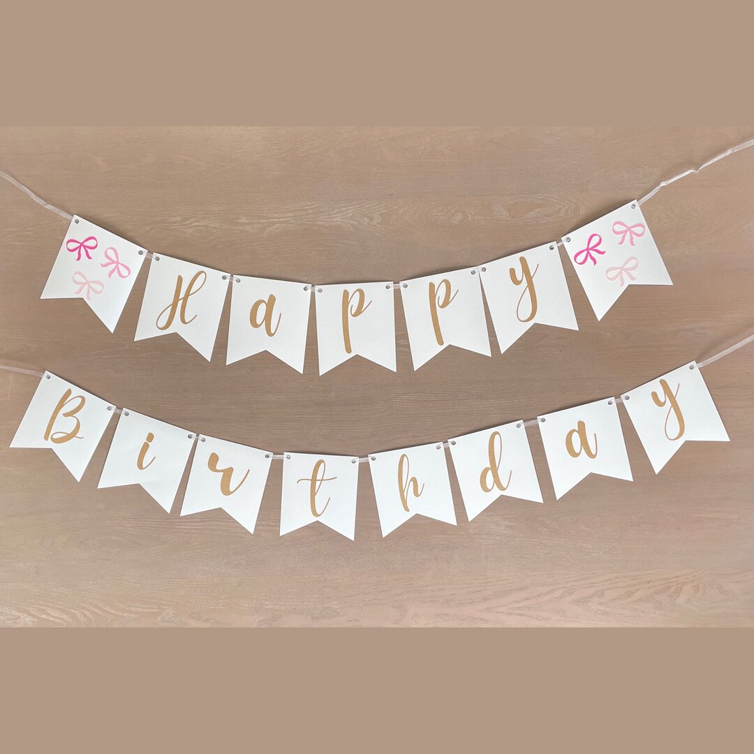 Pink Bow Happy Birthday Banner, Bow Party Decor, Ribbon Birthday ...