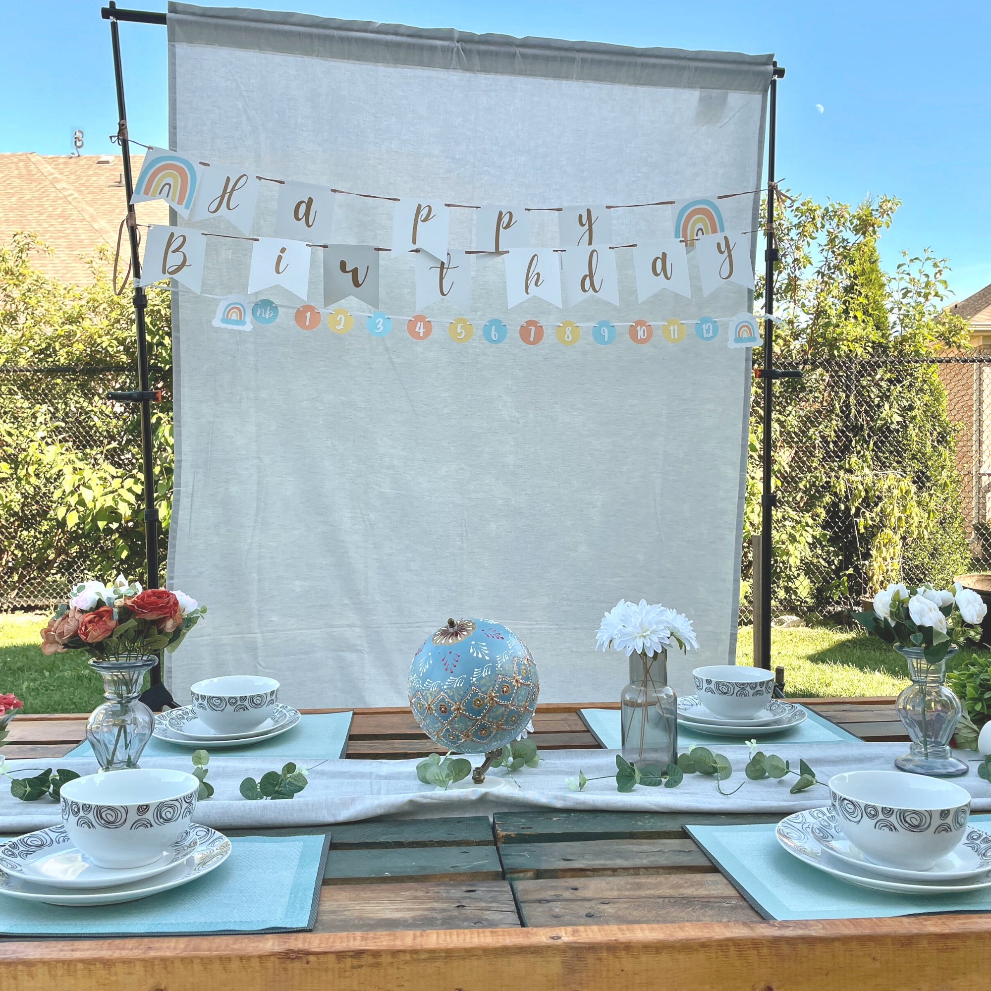 Blue Rainbow Happy Birthday Banner | Baby Blue High Chair Banner | Boho ...