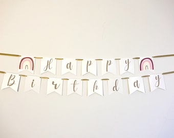 Boho Rainbow Happy Birthday Party Banner Printable Bohemian Rainbow ...