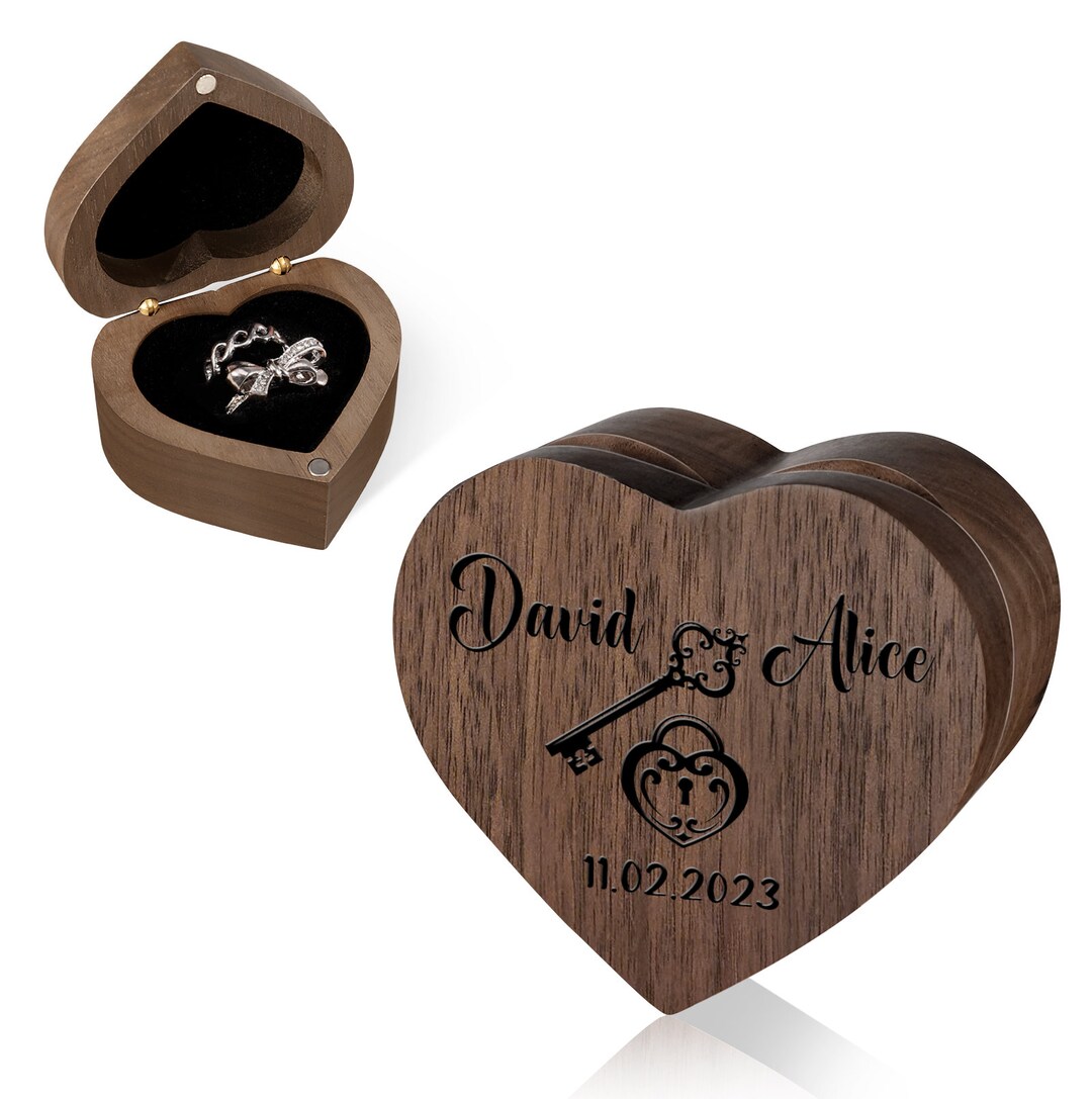 Personalized Engagement Ring Box, Handmade Wooden Ring Box With Text ...