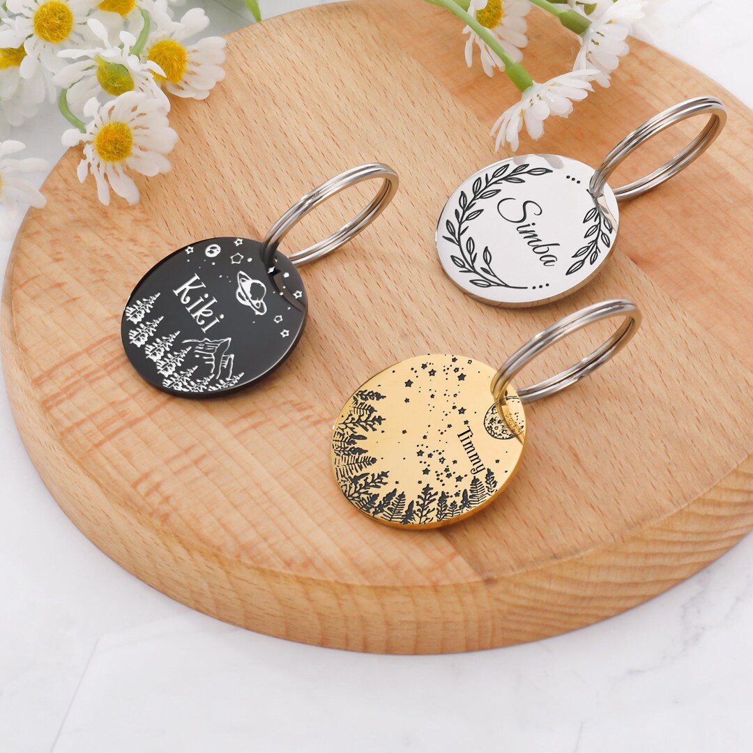 Personalised Dog Tag, Round Dog Tags for Pets Engraved, Custom ID Tags ...