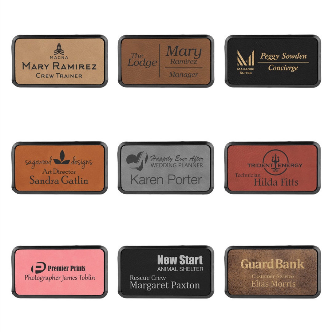 Leather Name Tag Name Tags Magnetic Engraved Name Tag Office Name Tag ...