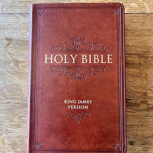 Personalized KJV Bible Giant Print Red Letter Brown Ribbed Thumb ...