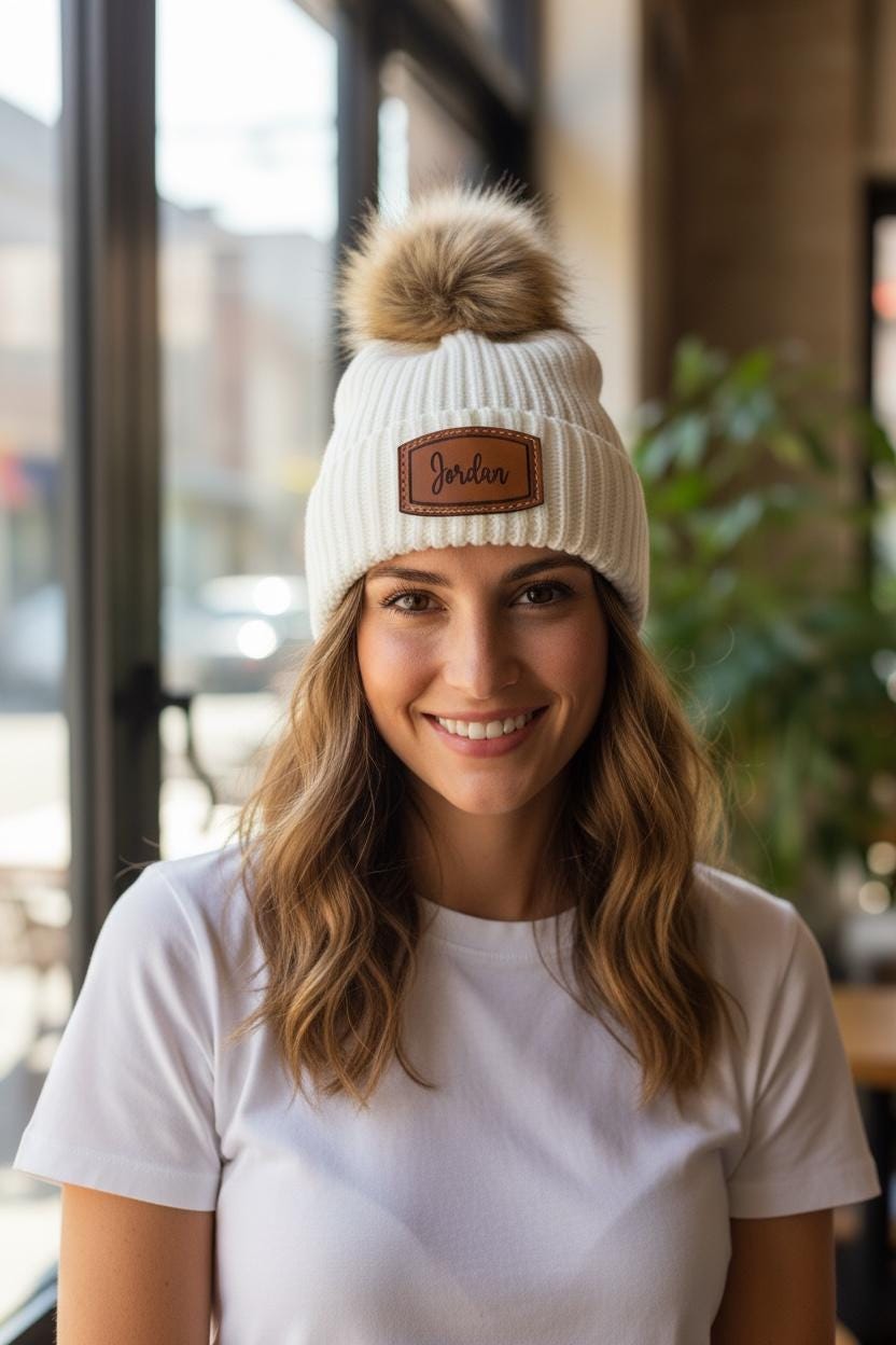 Custom Winter Hat Pom Design Adjustable Cuff Beanie Style Bridesmaid ...