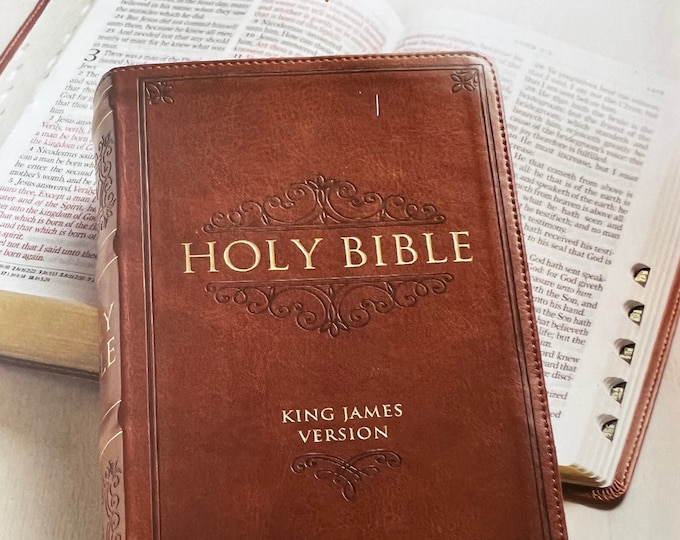 Personalized KJV Bible Giant Print Red Letter Brown Ribbed Thumb ...