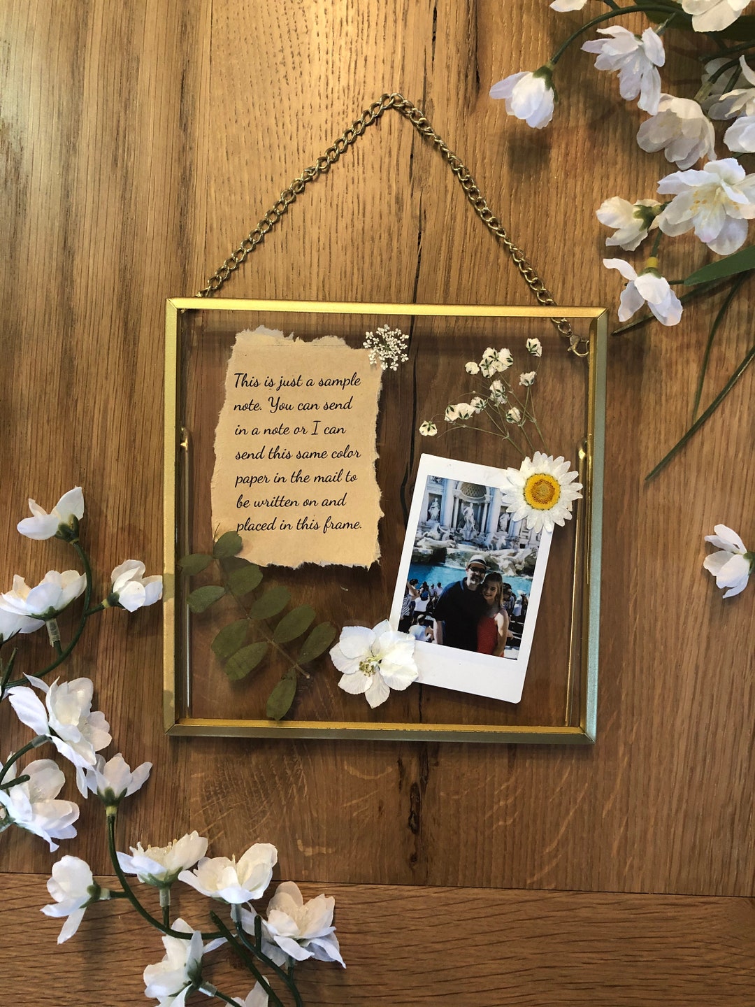 Pressed Flower Picture Frame and Custom Message Gold Hanging Frame ...