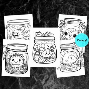 Ocean Animals in Jars Coloring Pages | Cute Kawaii Sea Creatures ...
