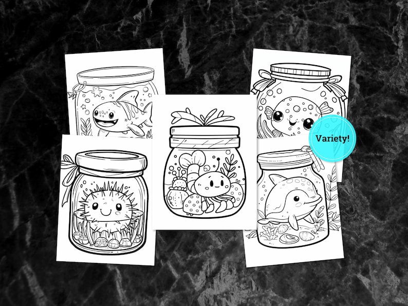 Ocean Animals in Jars Coloring Pages | Cute Kawaii Sea Creatures ...