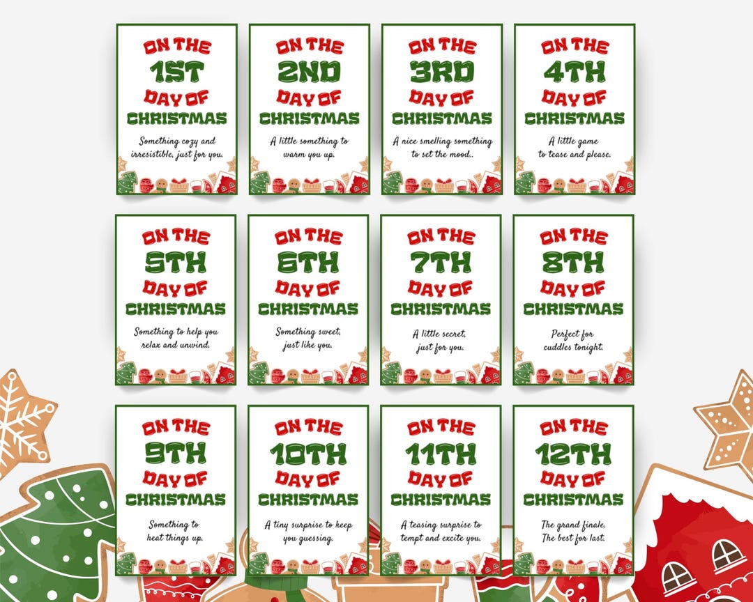 12 Days of Christmas Couples Gift Tags Printable | Romantic Countdown ...