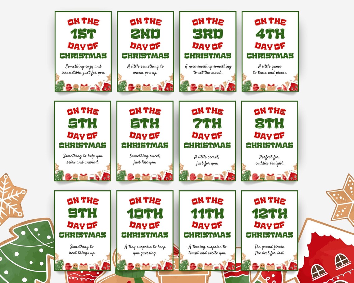 12 Days of Christmas Couples Gift Tags Printable | Romantic Countdown ...