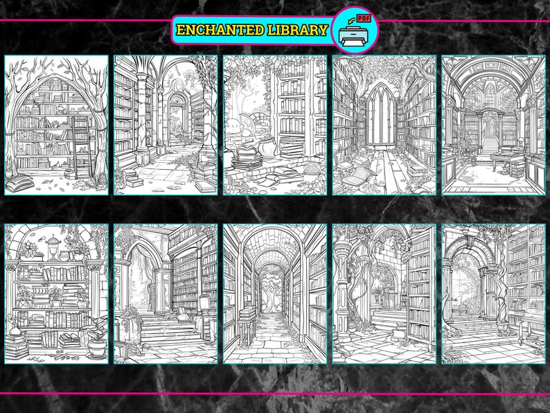 Enchanted Library Coloring Pages – Magical Bookshelves, Hidden Corners ...