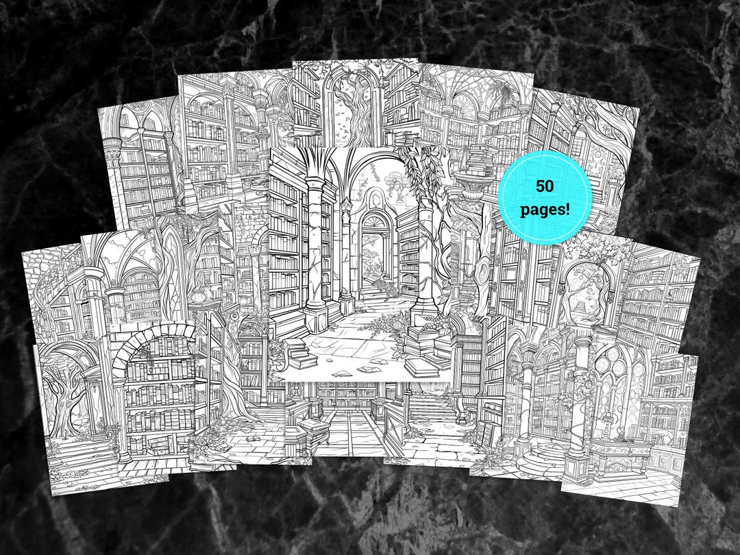 Enchanted Library Coloring Pages, Fantasy Coloring Pages, Adult ...