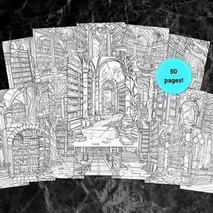 Enchanted Library Coloring Pages, Fantasy Coloring Pages, Adult ...