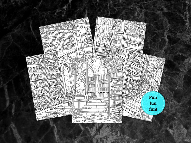 Enchanted Library Coloring Pages, Fantasy Coloring Pages, Adult ...