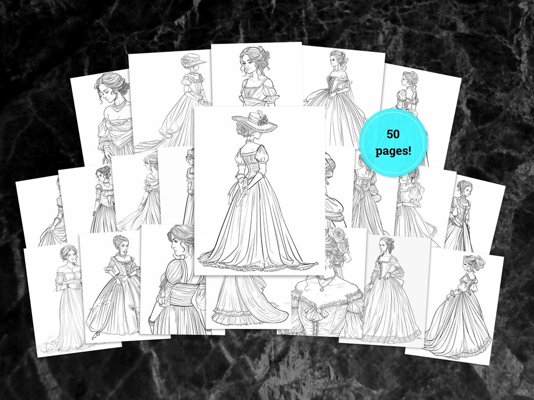 Regency Era Coloring Pages for Adults | Historical Fashion Coloring ...